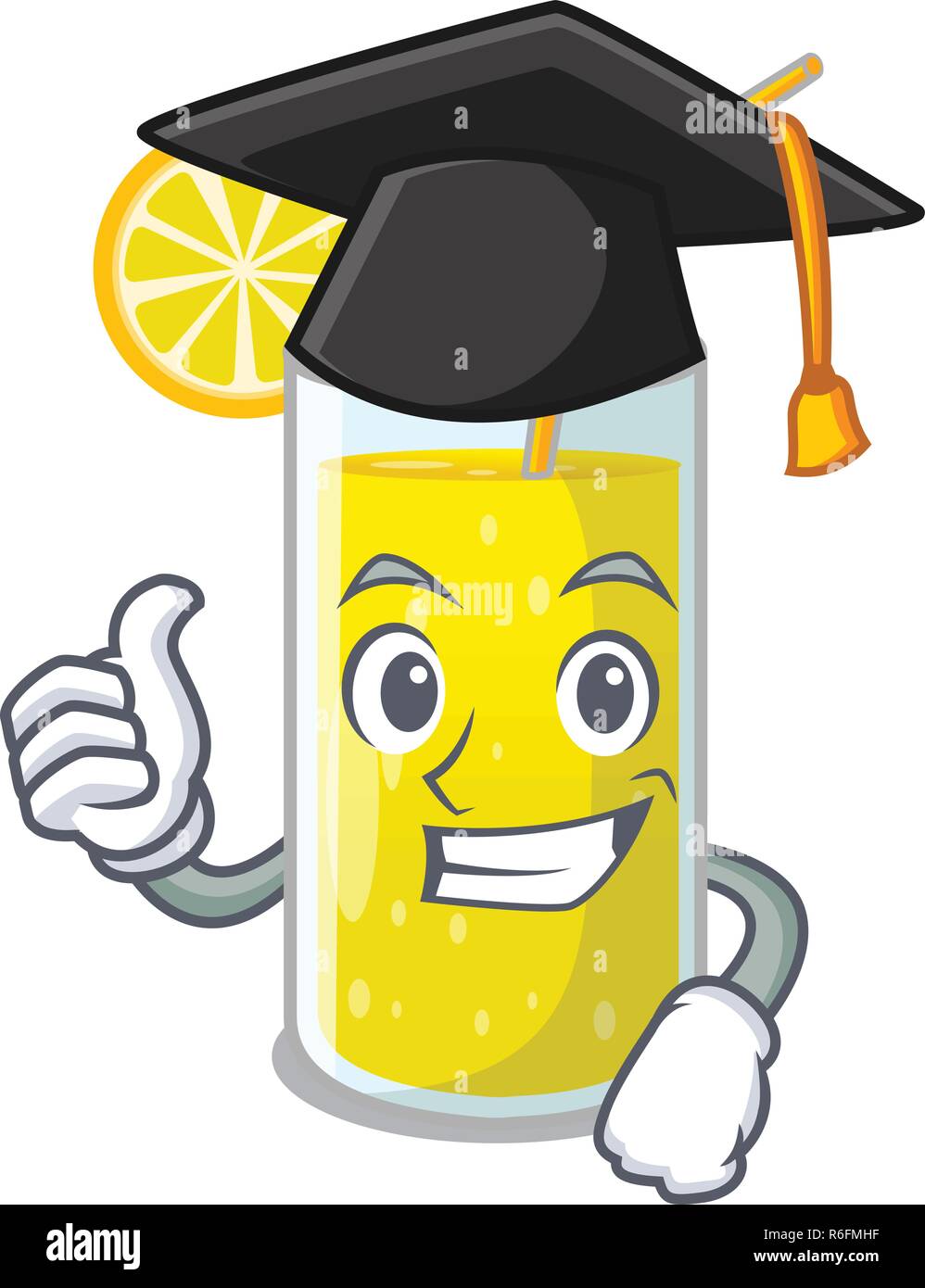 Graduation glass fresh lemon juice on mascot vector illustration Stock ...