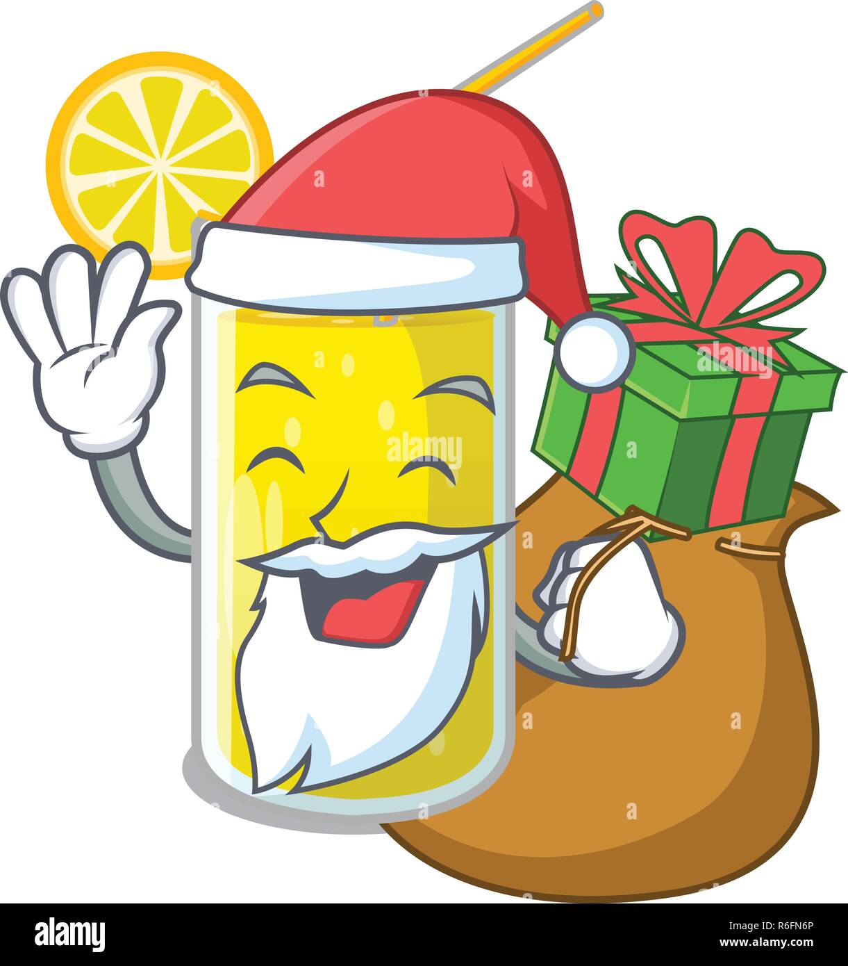 Santa with gift fresh lemon juice in glas cartoon vector illustration ...