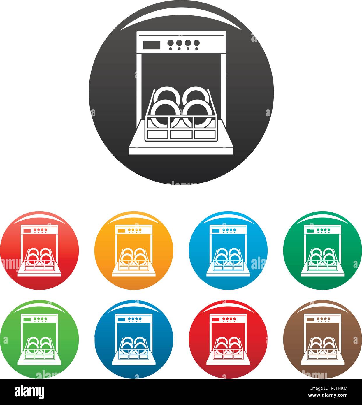 Open dishwasher icons set 9 color vector isolated on white for any ...