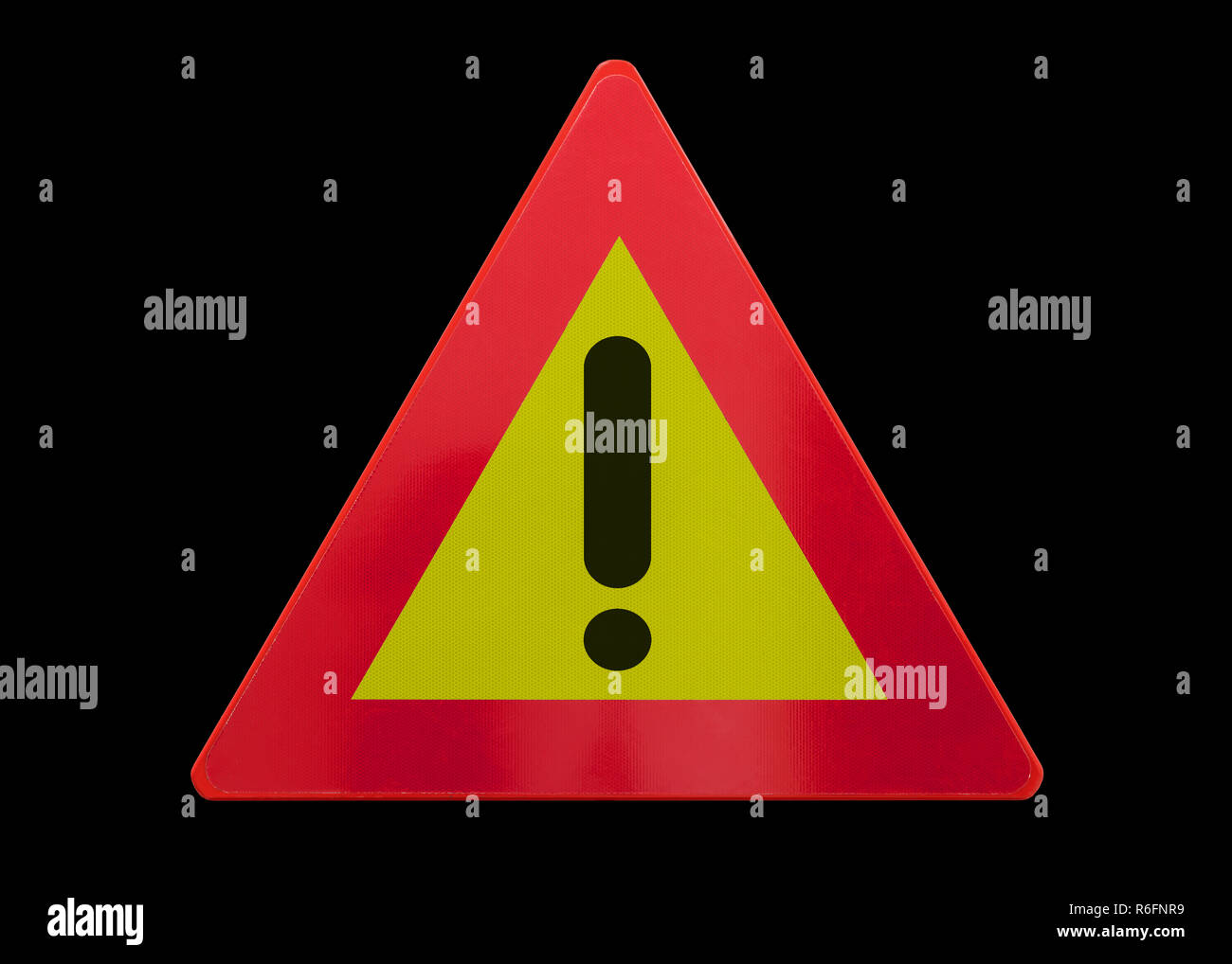 Traffic sign isolated - Exclamation mark - On black Stock Photo - Alamy