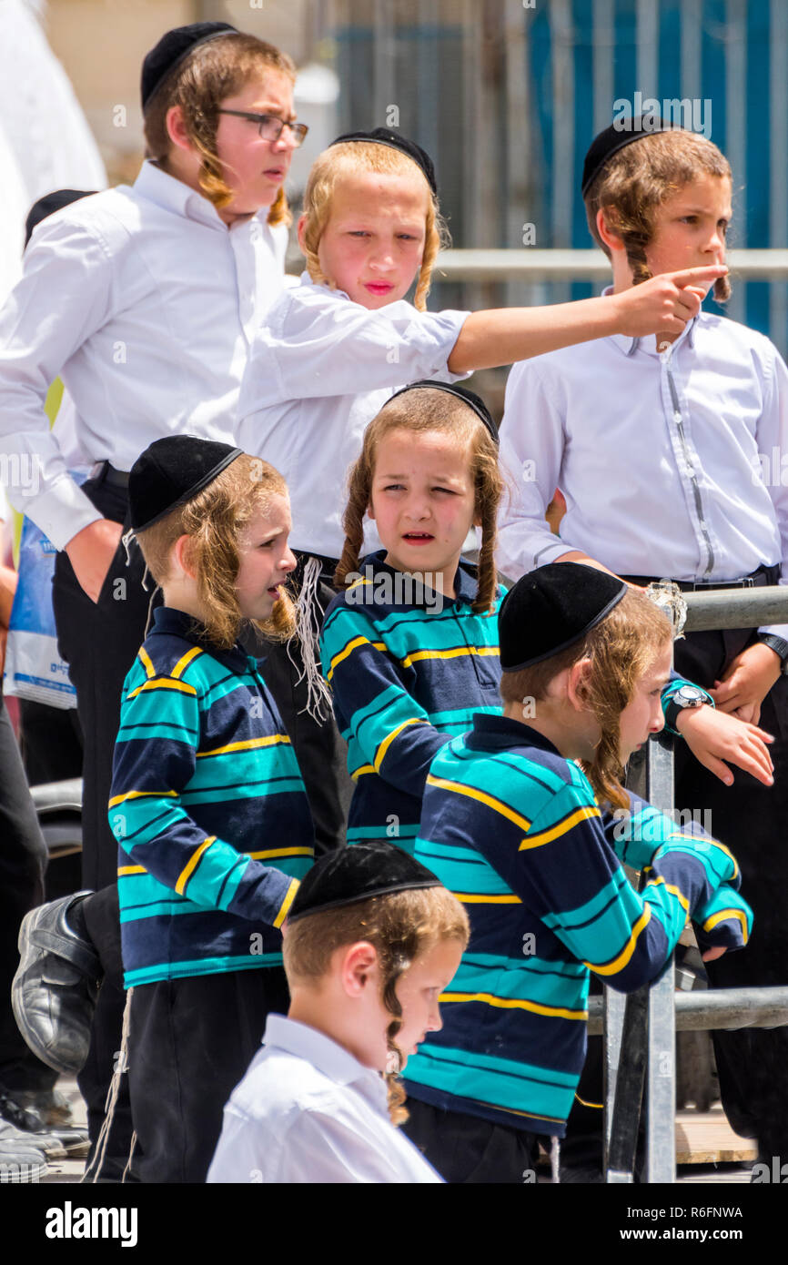 Orthodox Boys On Courtyard School In Mea Shearim District, Jerusalem ...