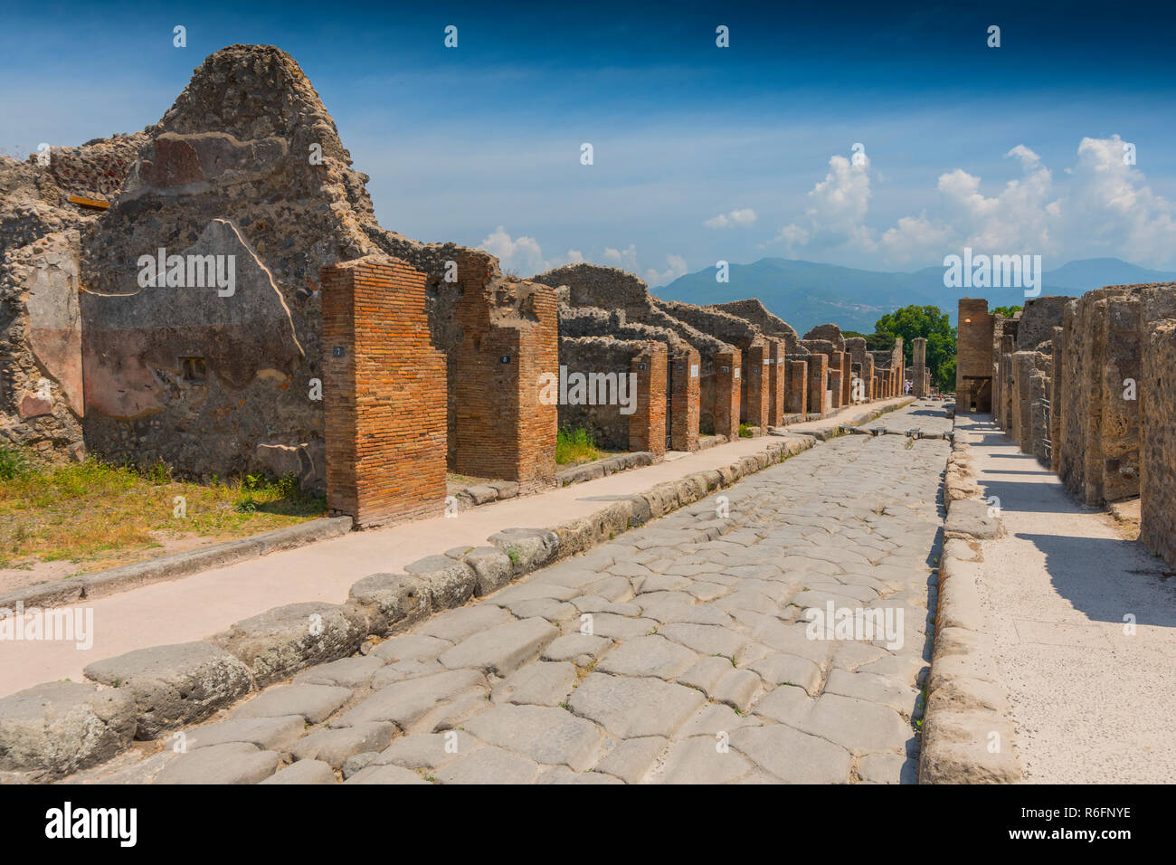 Main Street At The Ancient Roman City Of Pompeii, Which Was Destroyed ...