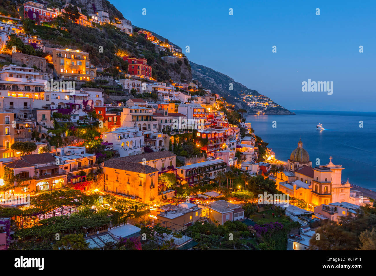 Night View Of Positano Village At Amalfi Coast, Italy Stock Photo - Alamy