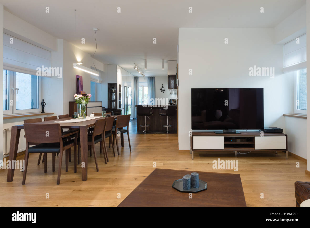 Interior of modern living room connected with the kitchen Stock Photo ...