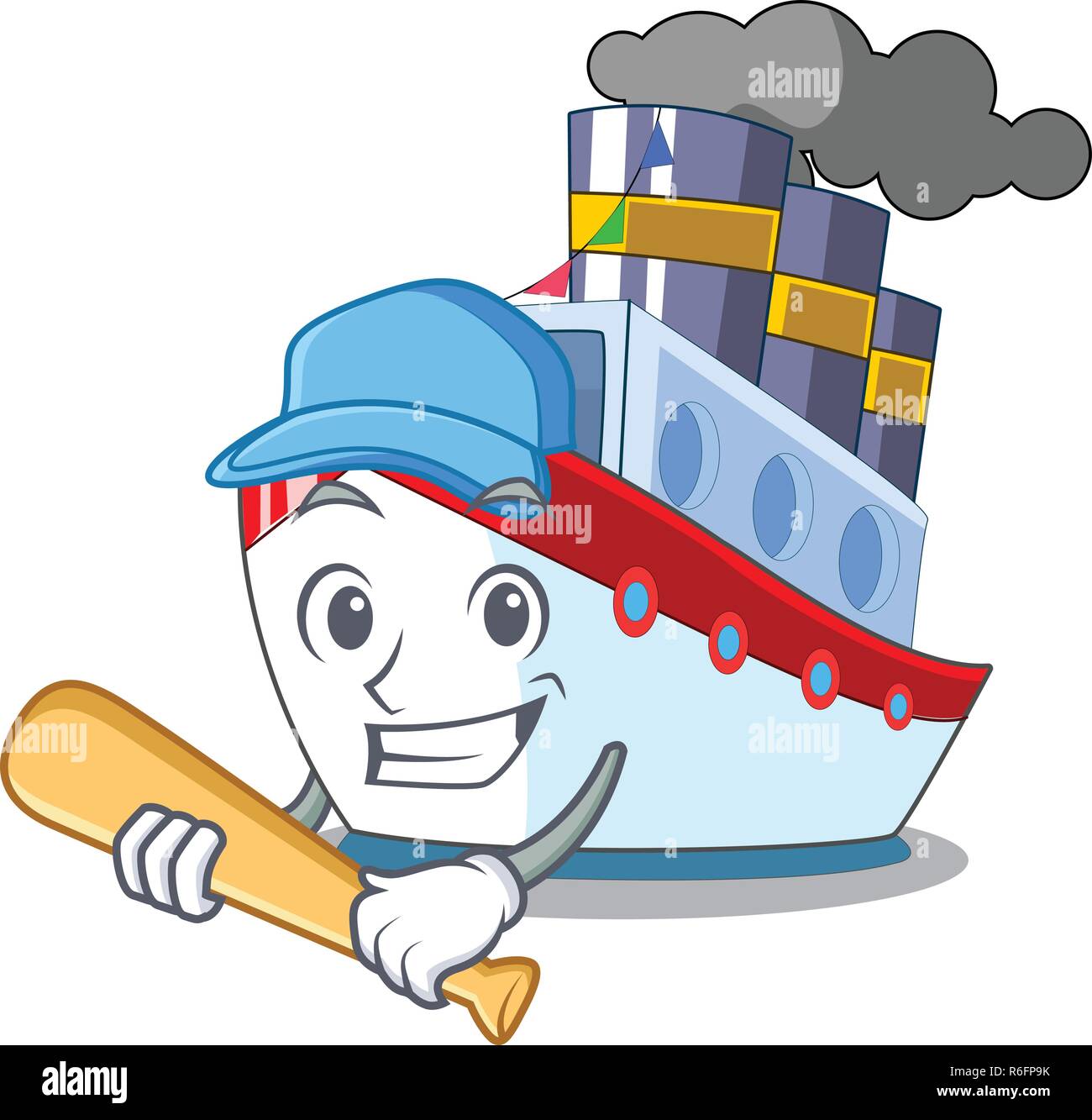 Playing baseball ship in the transportation ocean mascot vector ...