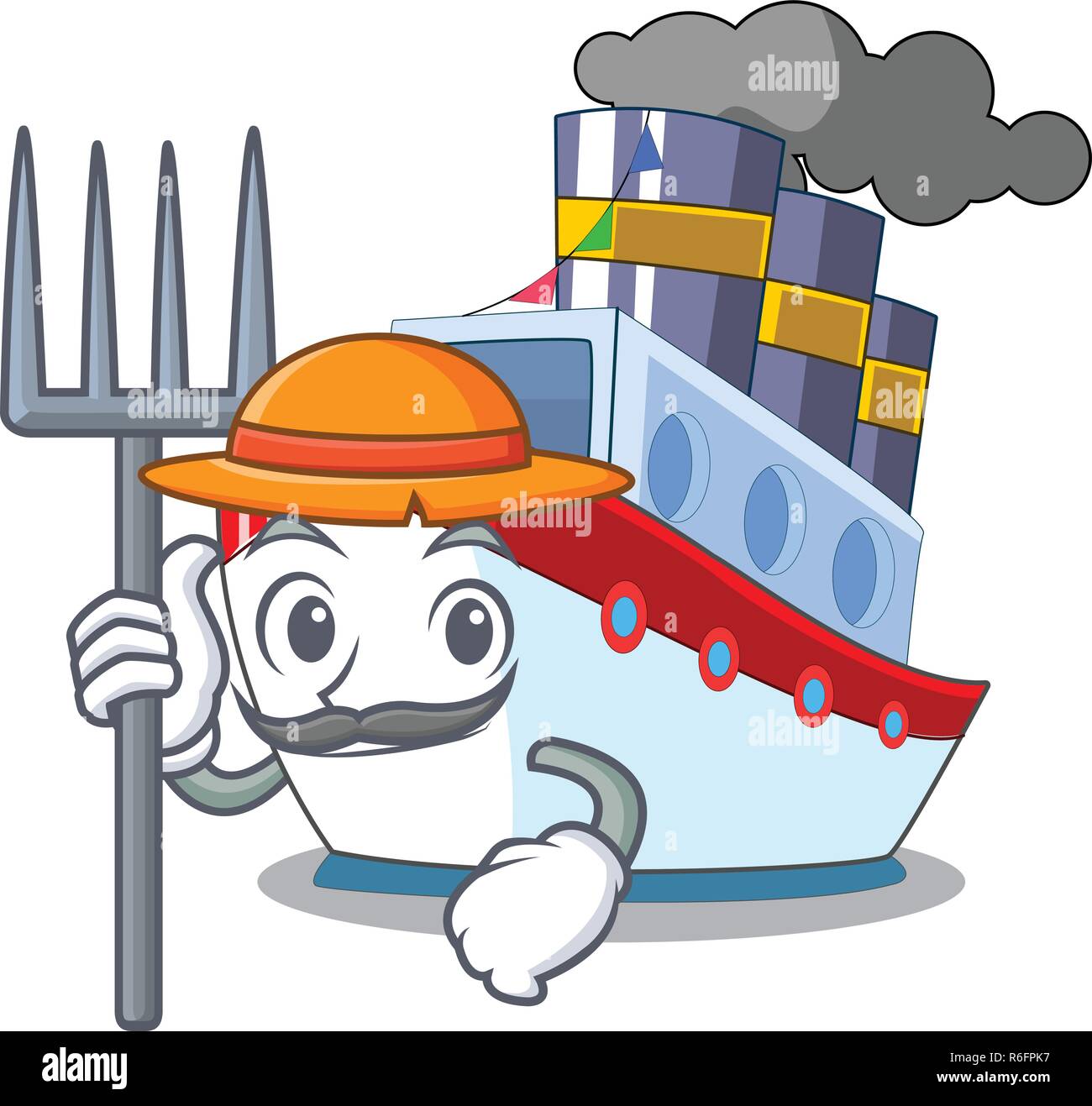 Farmer ship in the transportation ocean mascot vector illustration ...