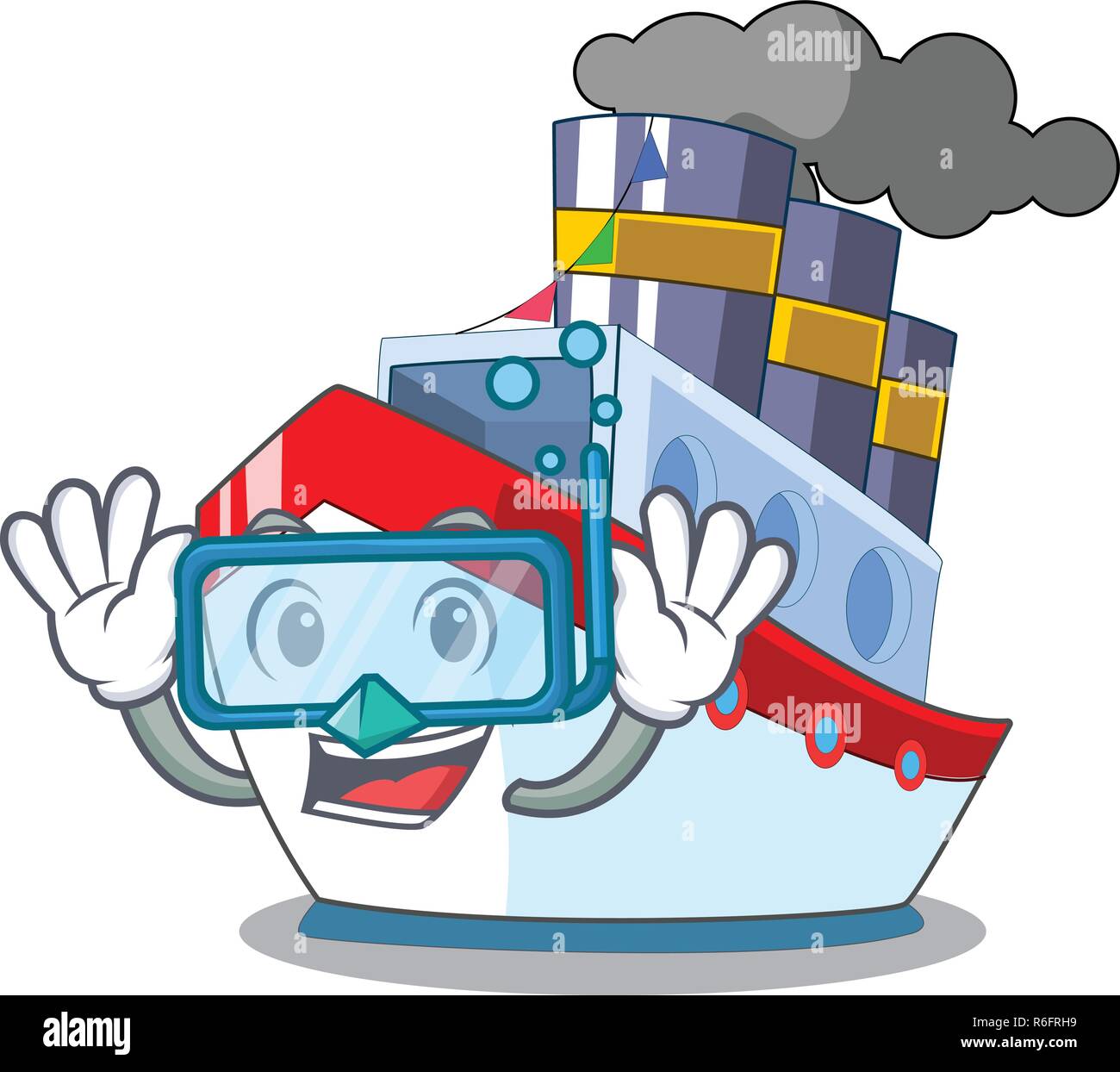 Diving aerial in cartoon cargo ship view vector illustration Stock ...