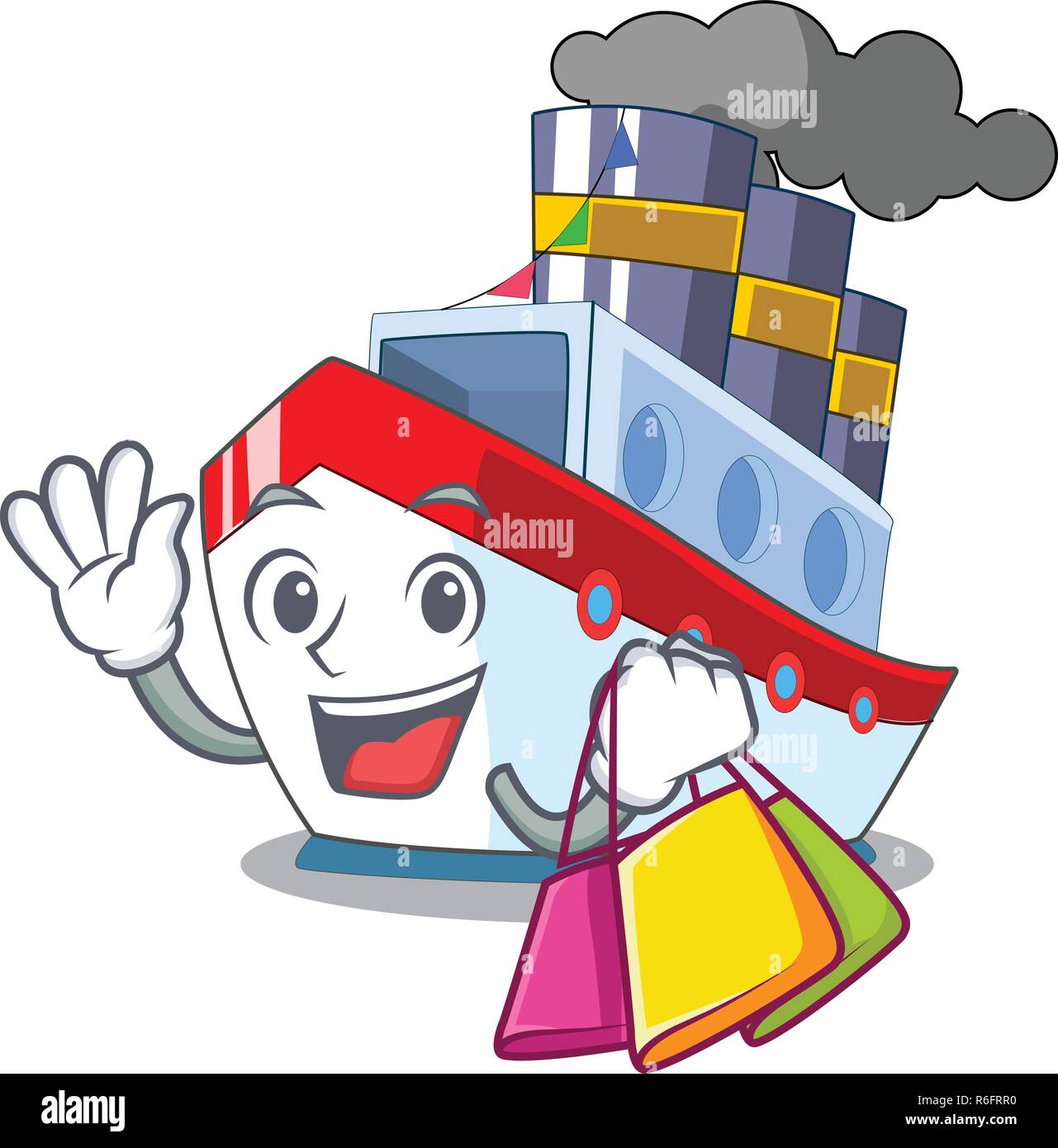 Shopping aerial in cartoon cargo ship view vector illustration Stock ...