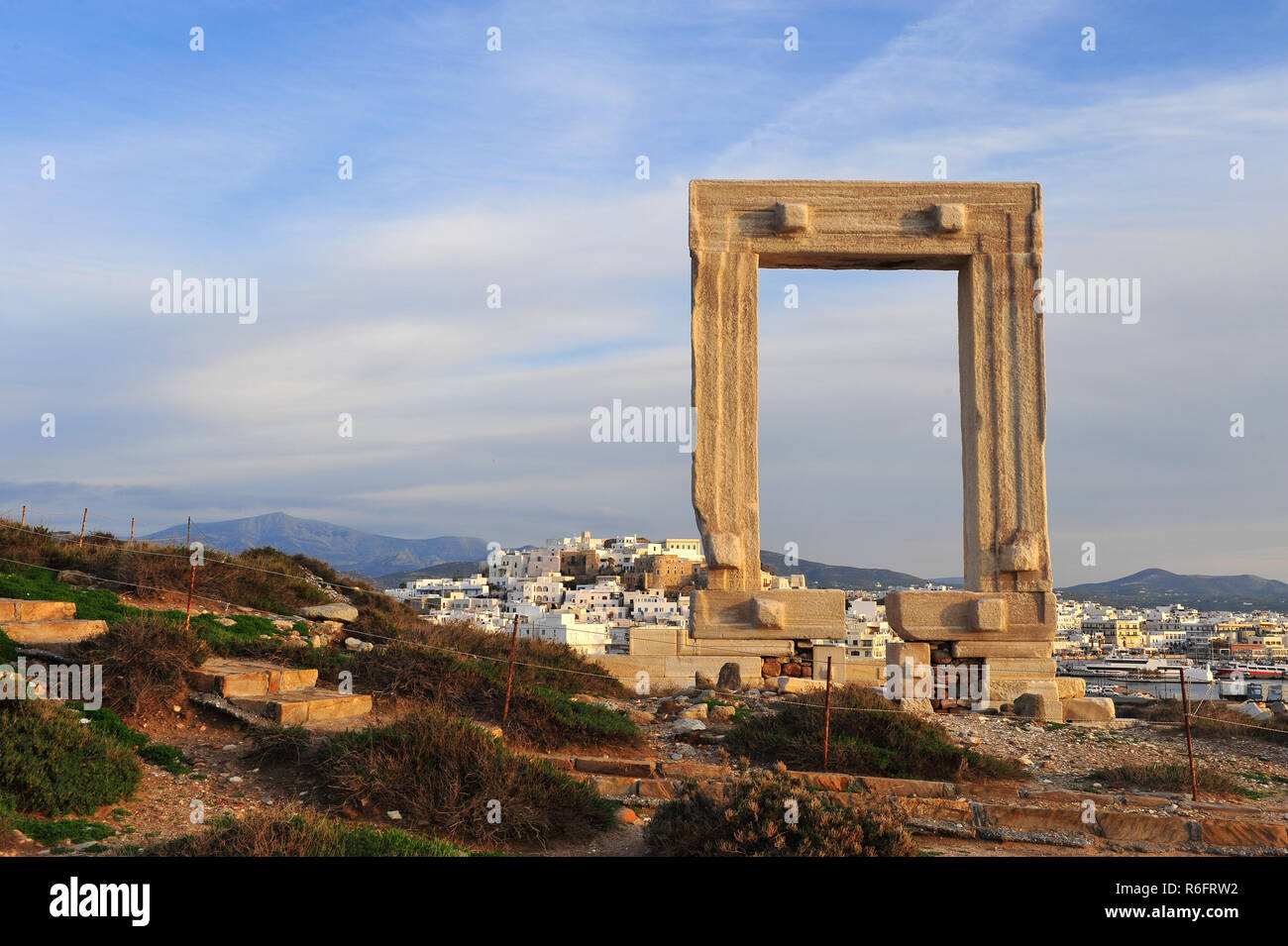 Ancient arch and panorama of Naxos town, Greece Stock Photo - Alamy