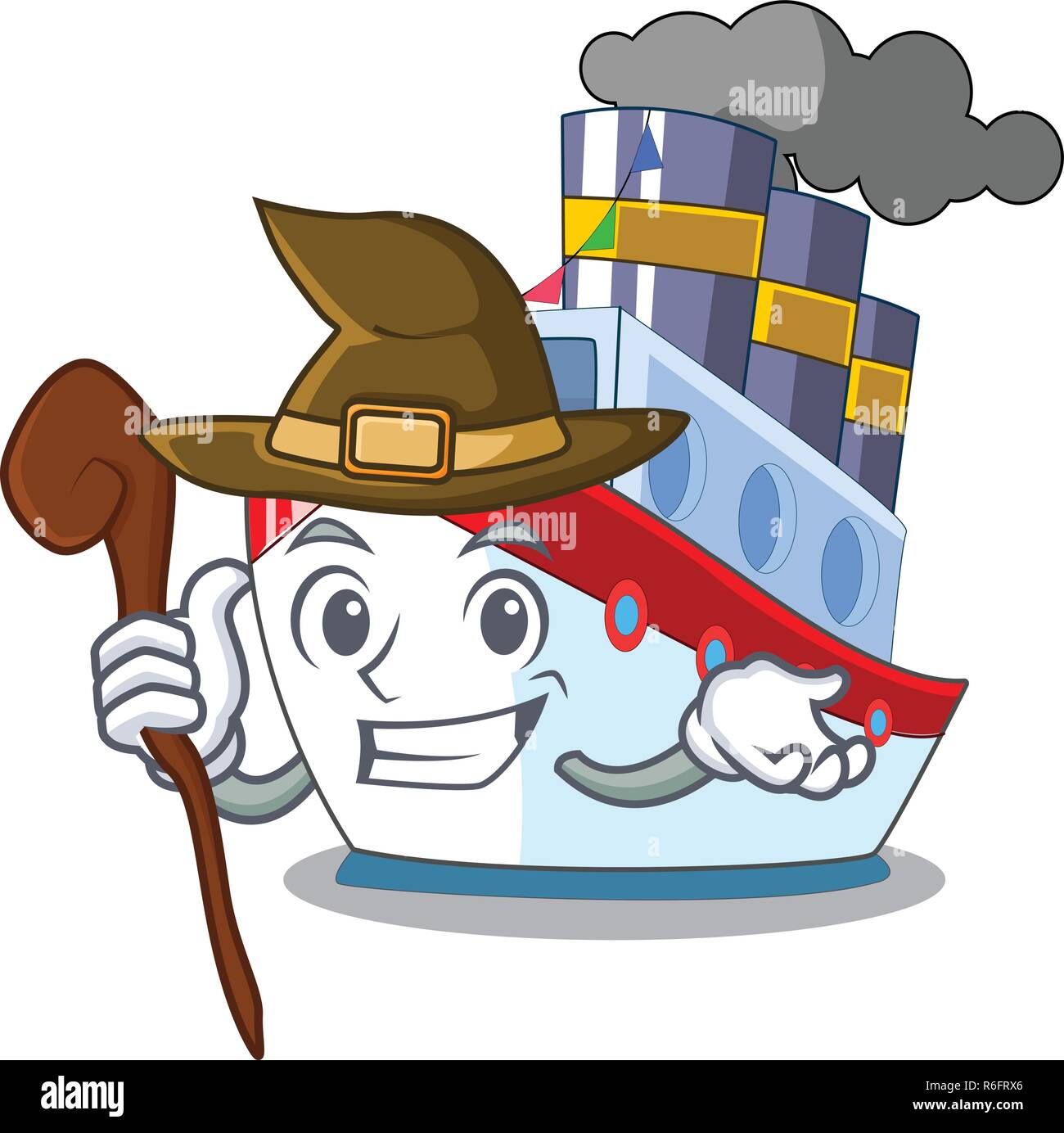 Witch luxury character ship sailing to port vector illustration Stock ...