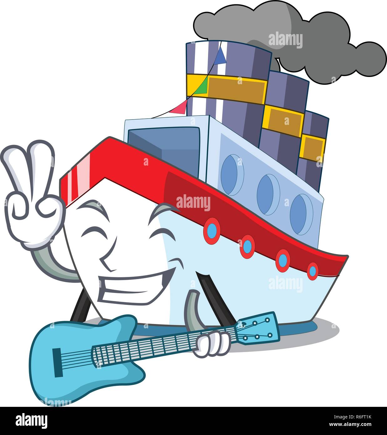 With guitar luxury character ship sailing to port vector illustration ...