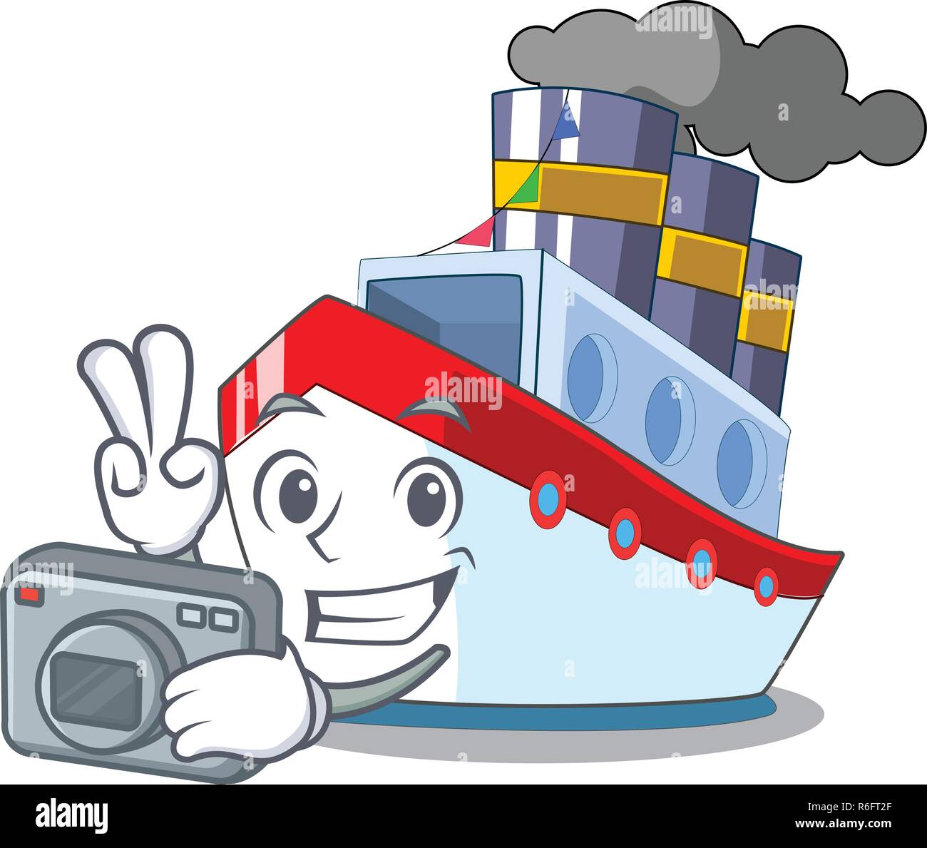 Photographer luxury character ship sailing to port vector illustration ...