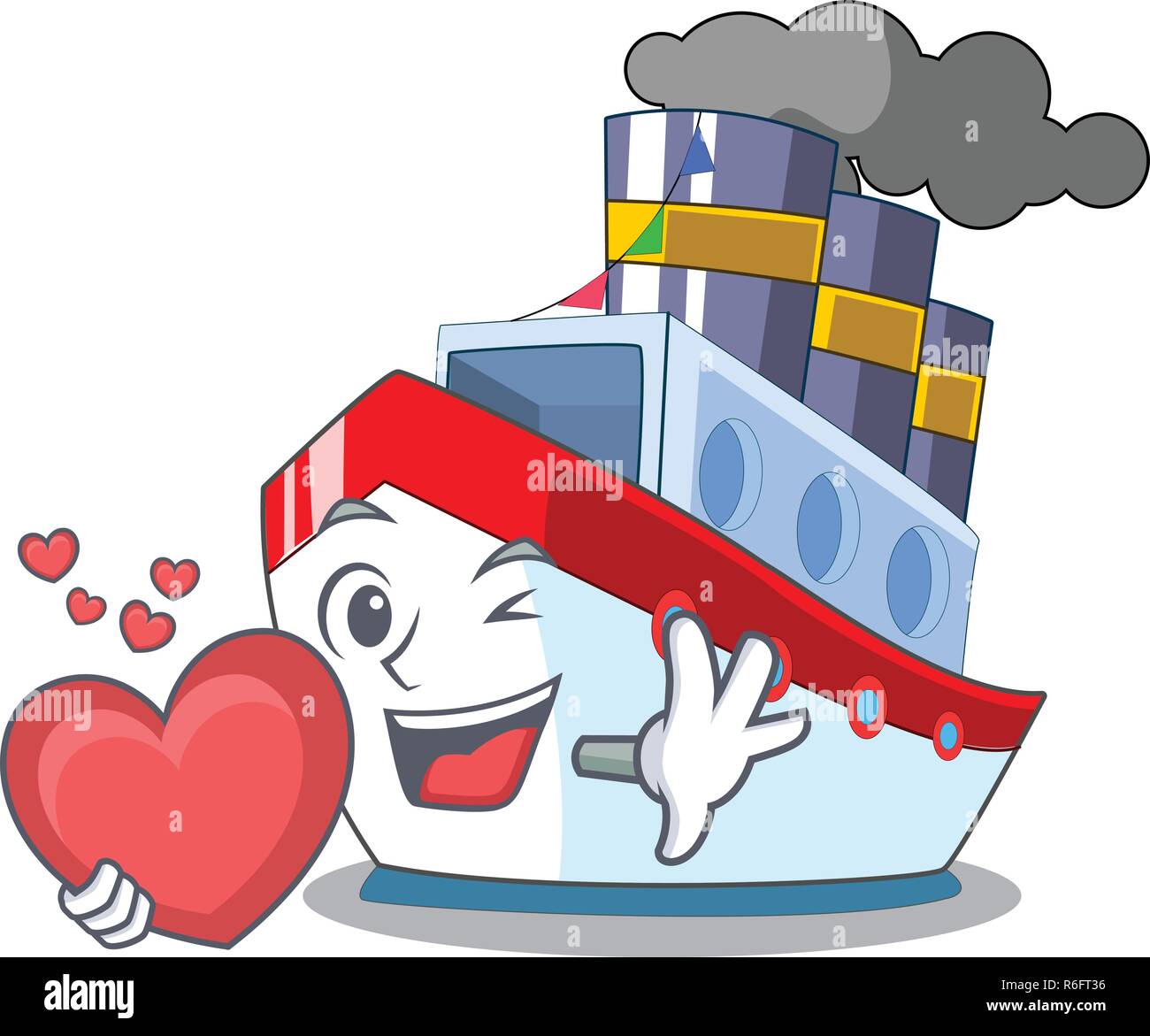 With heart luxury character ship sailing to port vector illustration ...