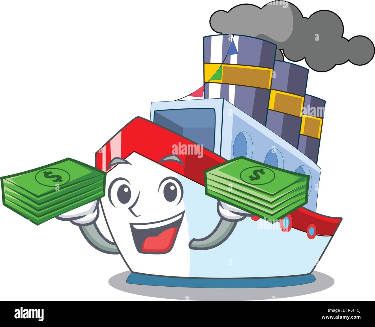 With money luxury character ship sailing to port vector illustration ...