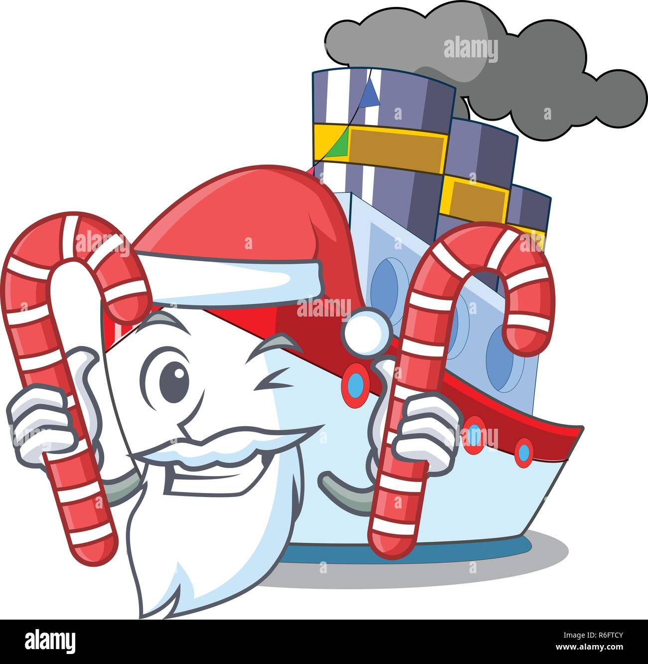 Santa with candy ship contener a in shape cartoon vector illustration ...