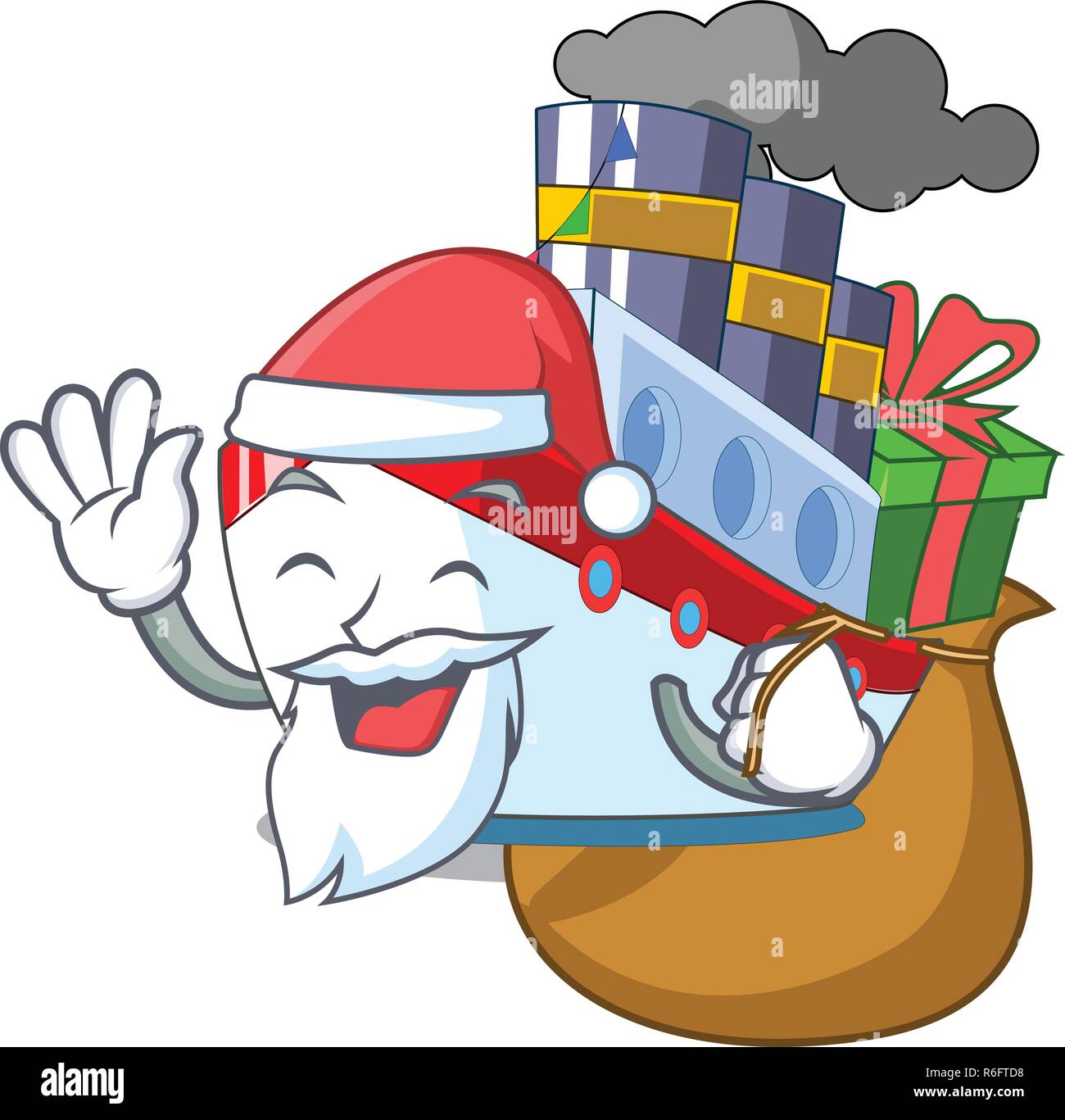 Santa with gift ship contener a in shape cartoon vector illustration ...