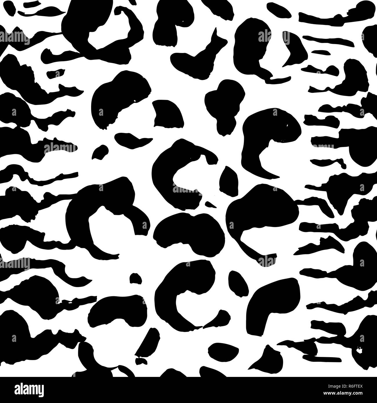 Brush painted leopard seamless pattern. Black and white tiger grunge ...