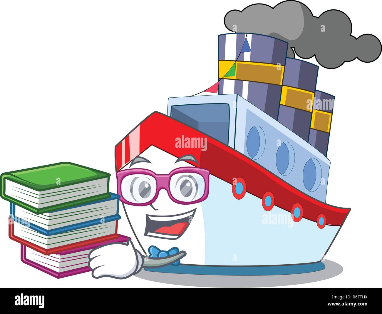 Student with book ship contener a in shape cartoon vector illustration ...