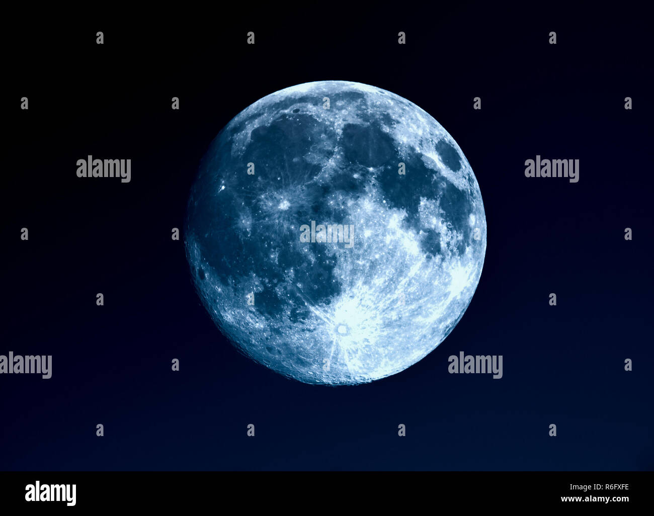 high contrast full moon seen with telescope Stock Photo - Alamy