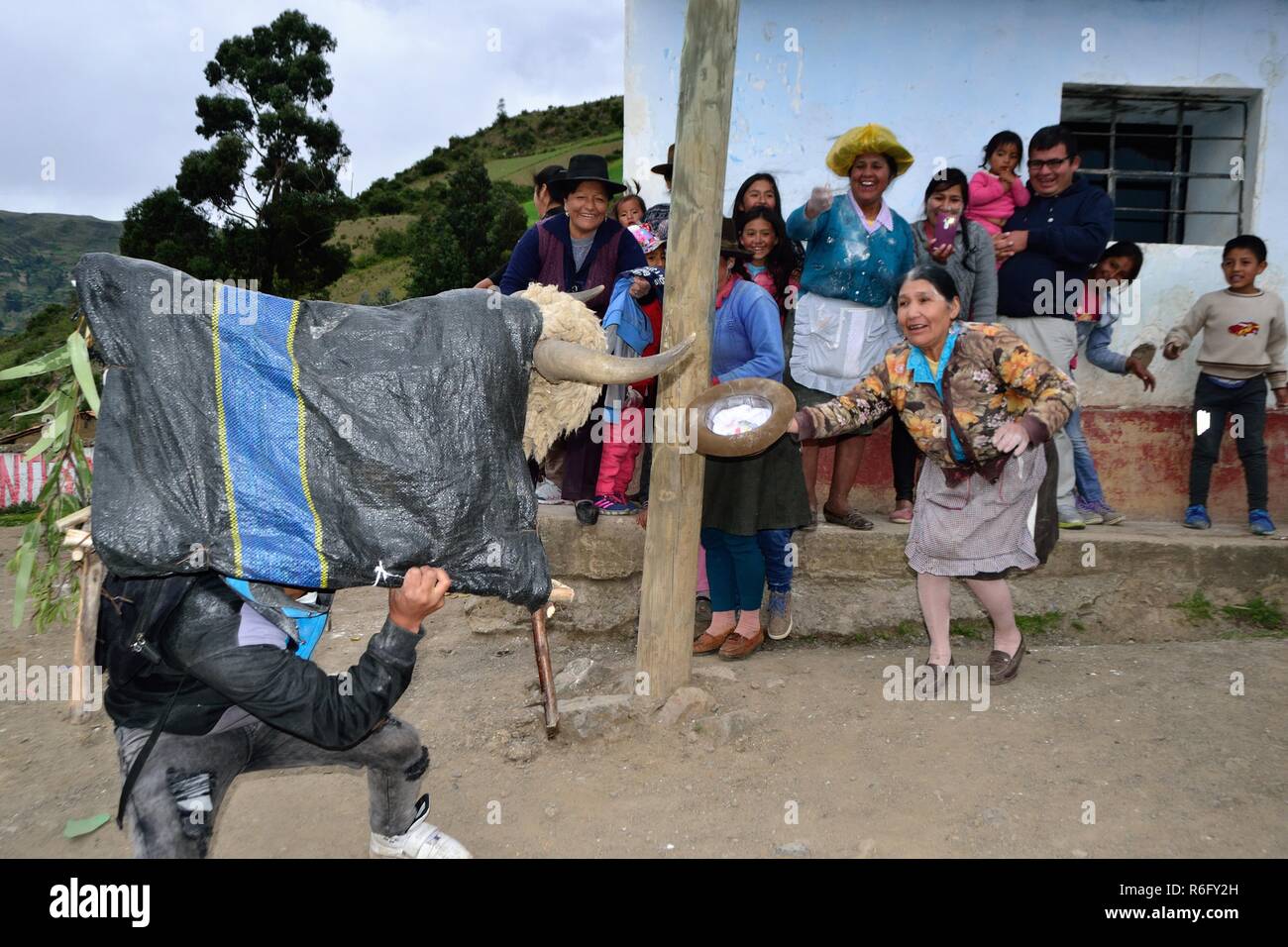 Bullfight - Unsha- Carnival in CHAVIN de Huantar. Department of Ancash ...