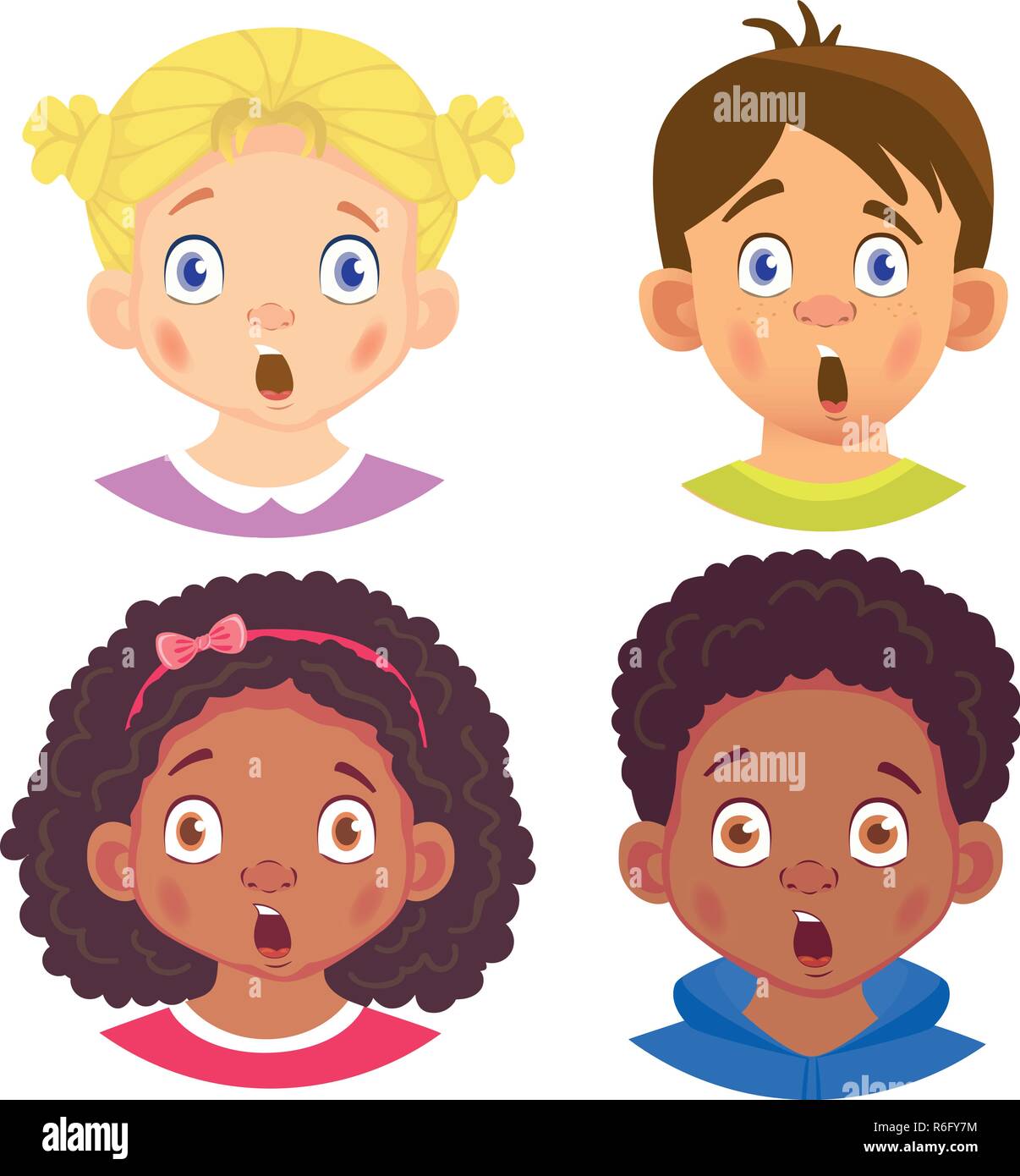 Girls and boys character set. Emotions of children face. Face vector ...