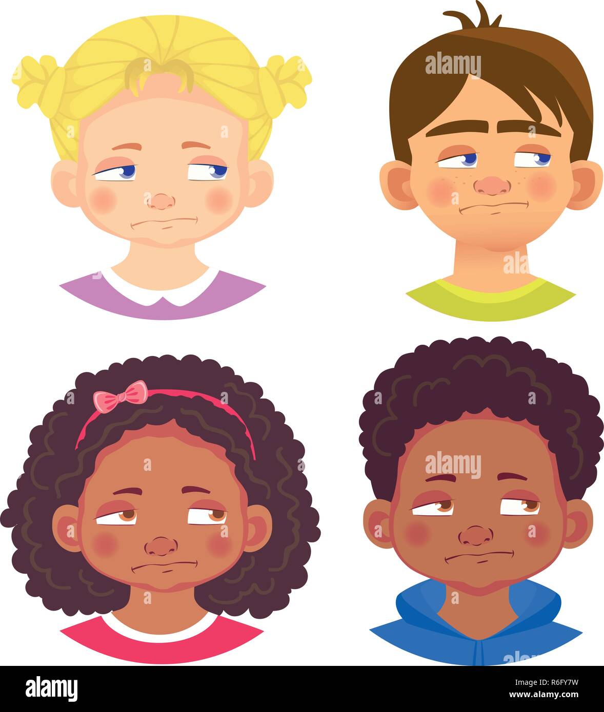 Girls and boys character set. Emotions of children face. Face vector ...