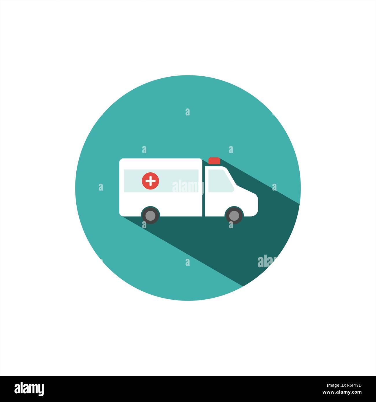 Ambulance color icon with shadow on a green circle. Vector illustration ...
