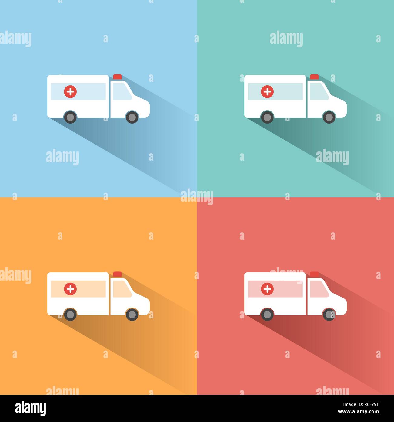 Ambulance color icon with shadow on colored backgrounds. Vector ...