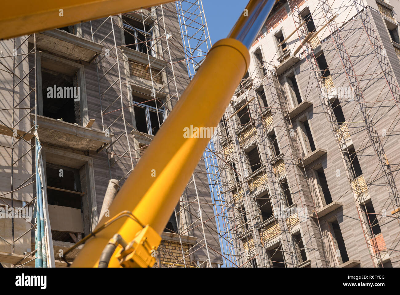 close-up of the lifting machine mechanism on the background of the ...