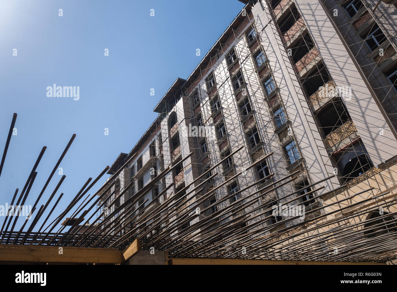 reinforcement bars for concrete pouring on the background of the ...