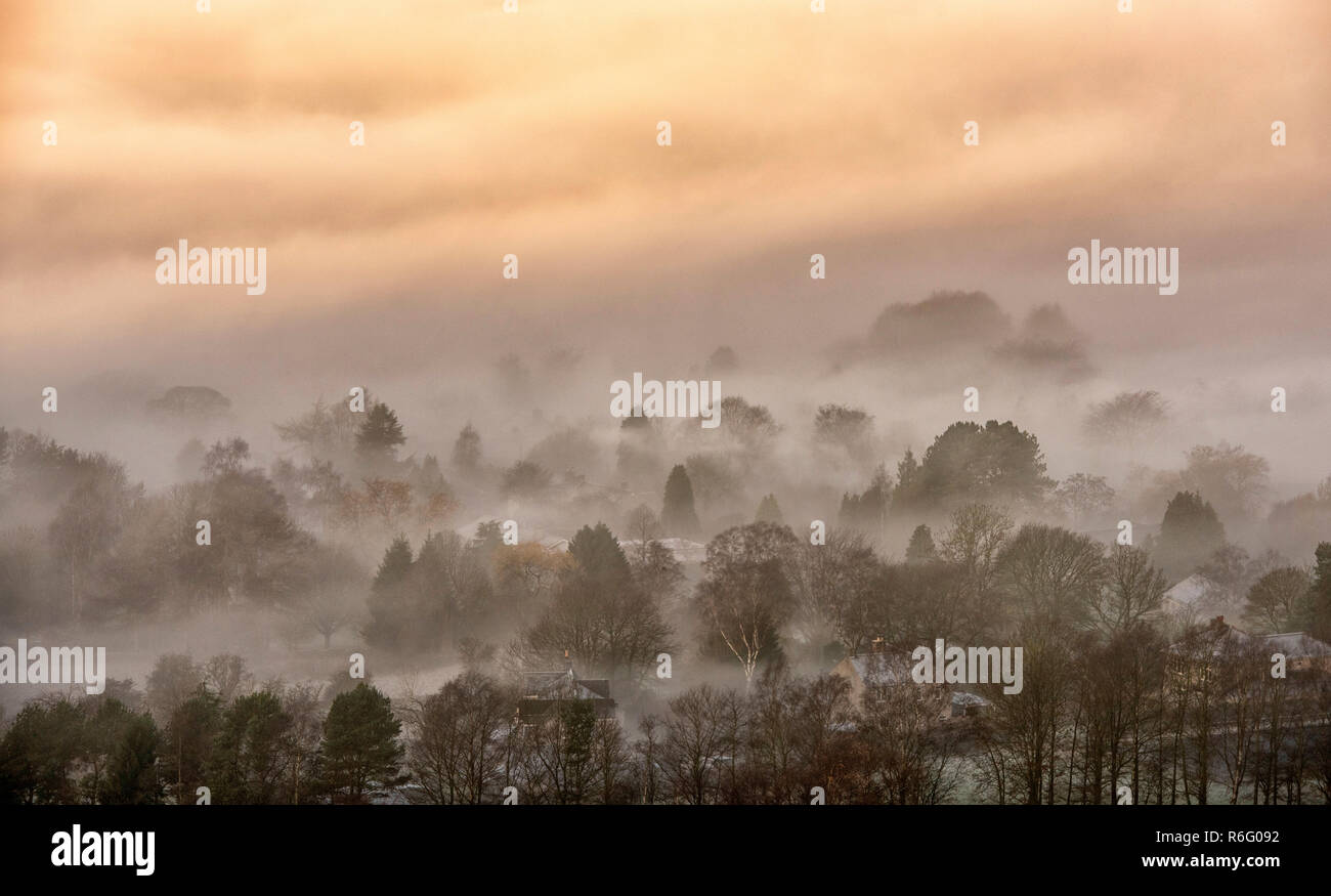 Misty Sunrise Morning at Baslow Edge in the Peak District, Derbyshire ...