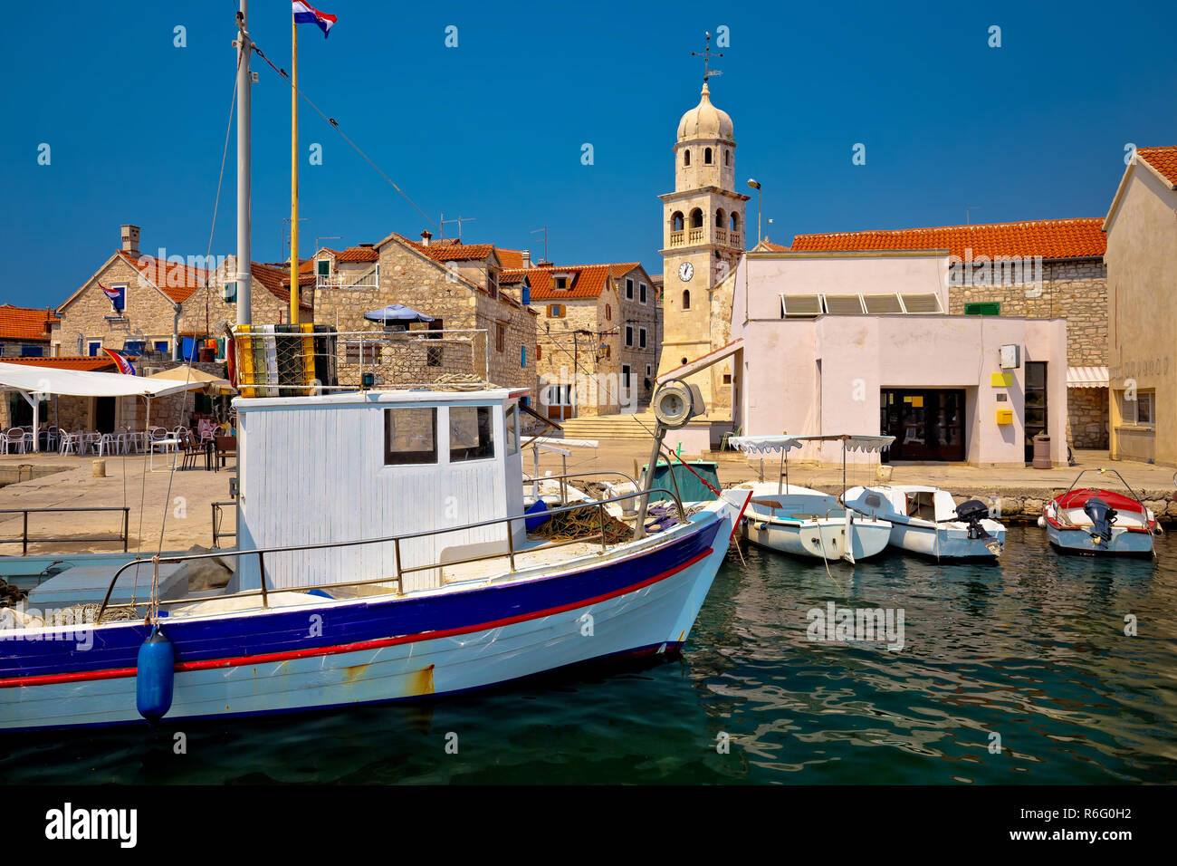 Island of Prvic harbor and waterfront view in Sepurine village Stock ...