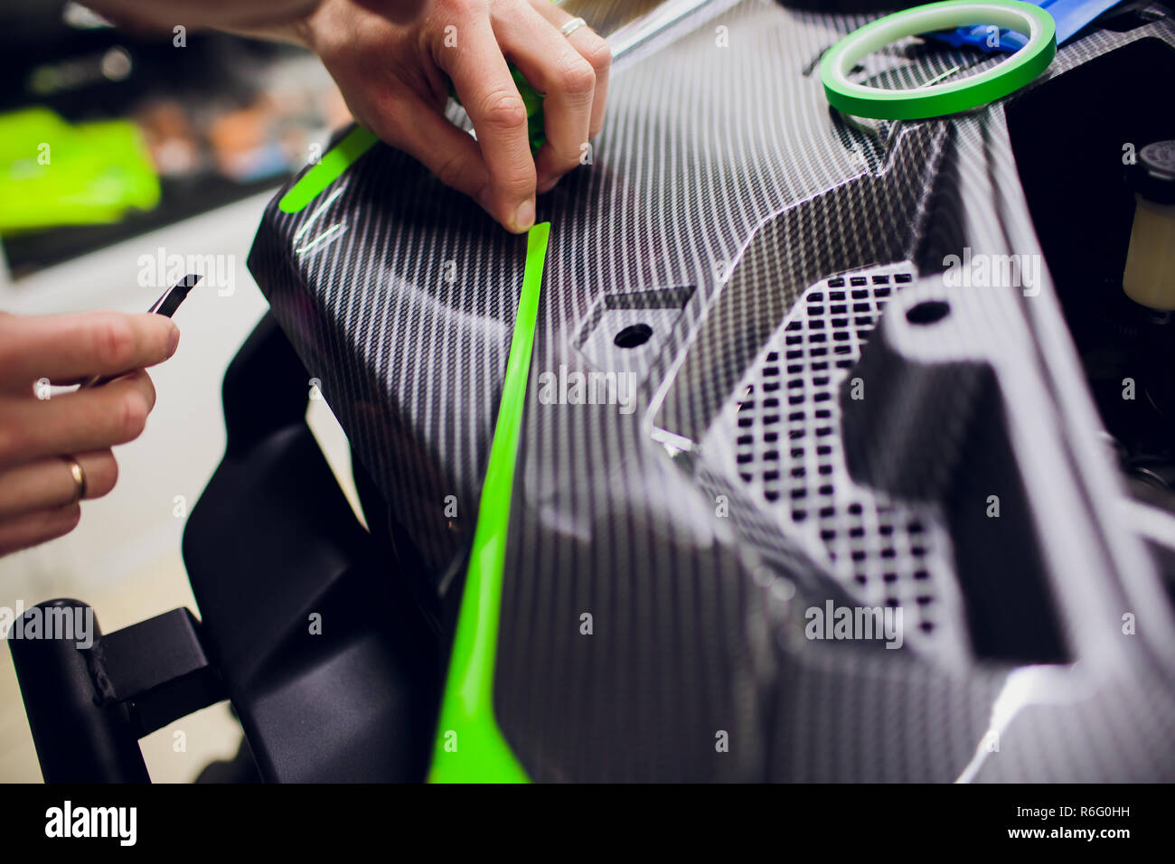 Car ATV wrapping specialists wrapping vehicle with green vinyl film or ...