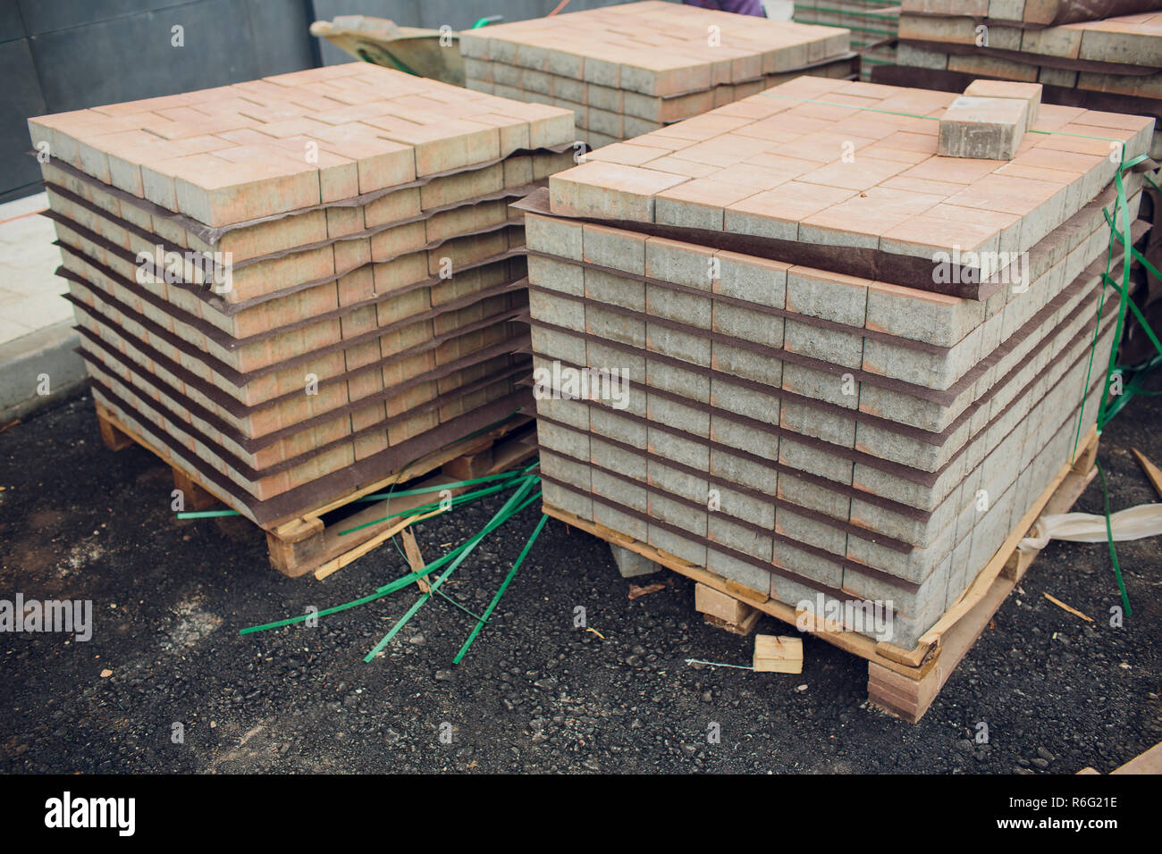 Brick for building in construction site Stock Photo - Alamy