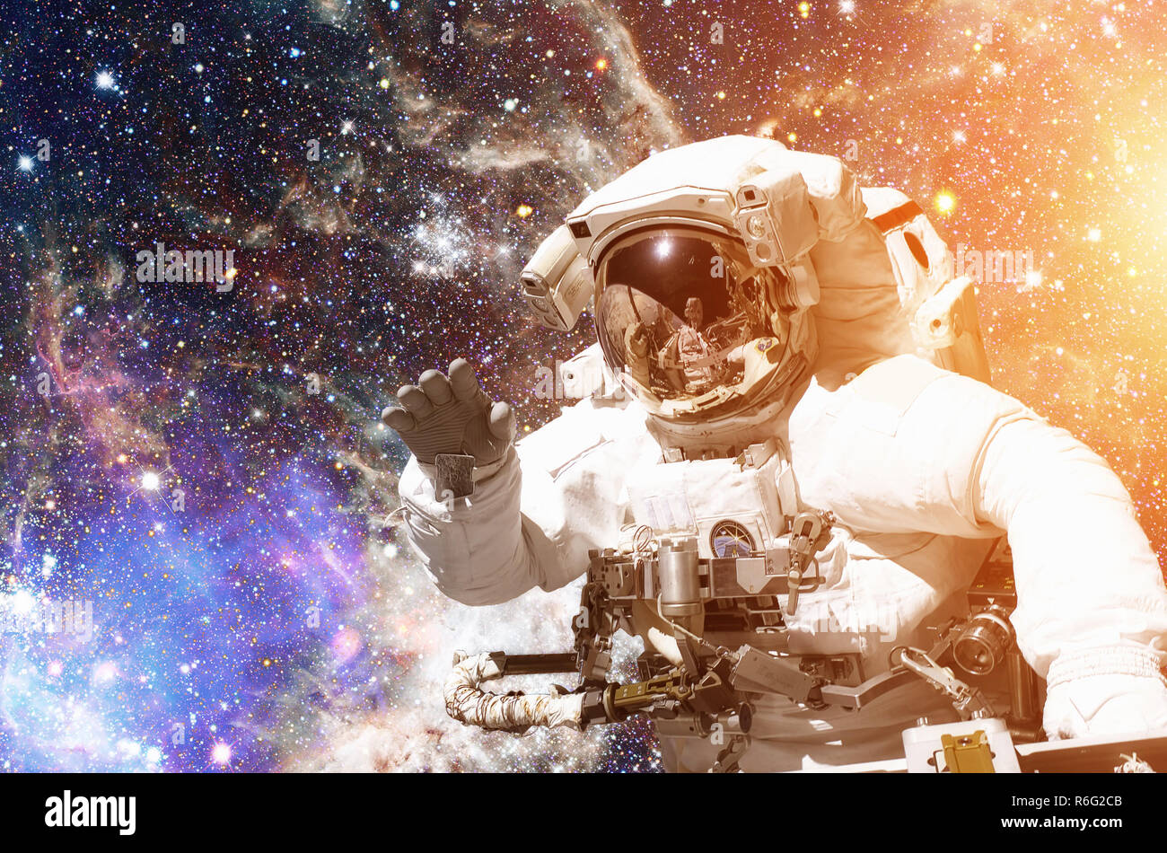 Astronaut in outer space. Galaxy and stars on the background Stock ...
