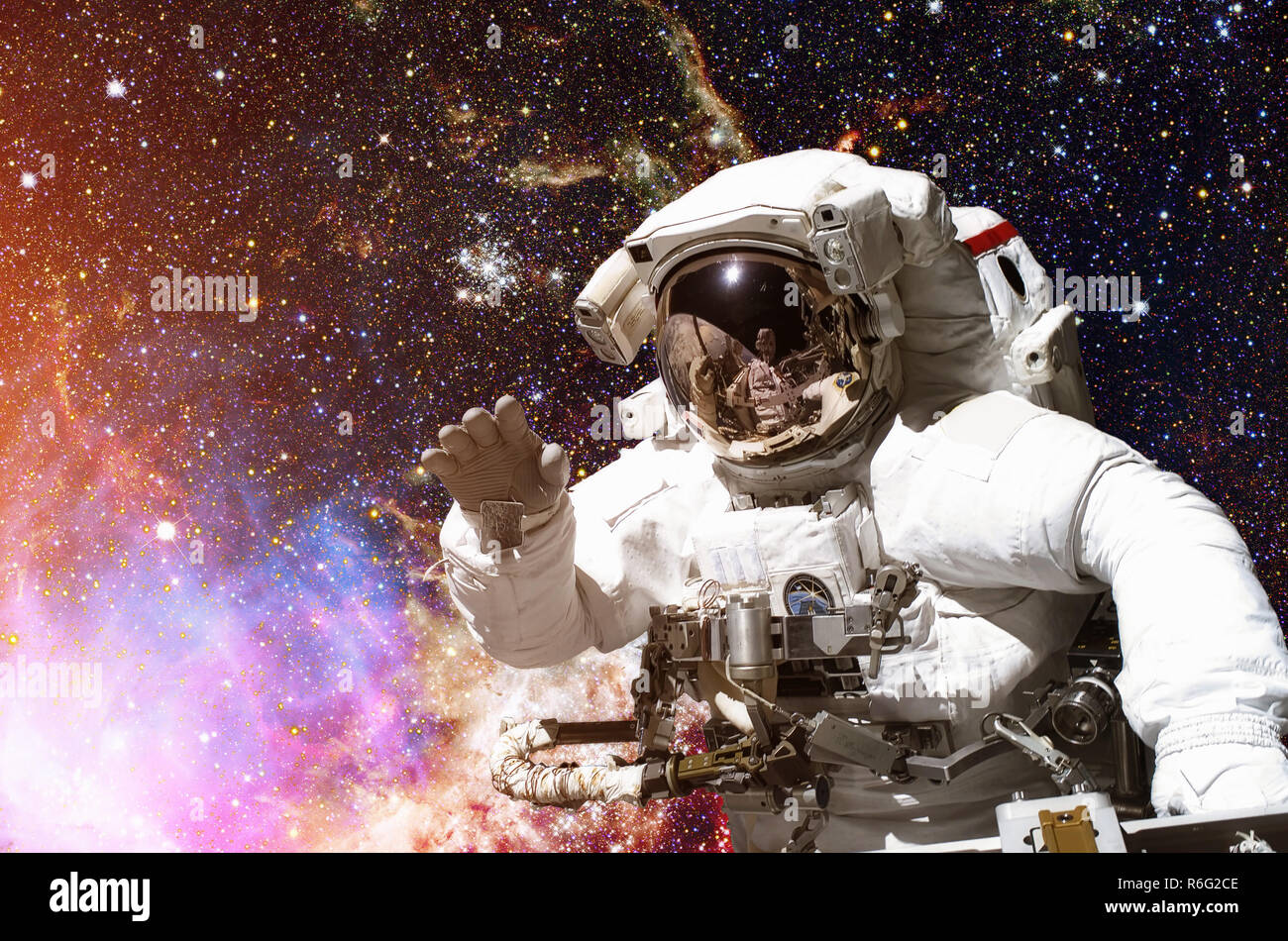 Astronaut in outer space. Galaxy and stars on the background Stock ...