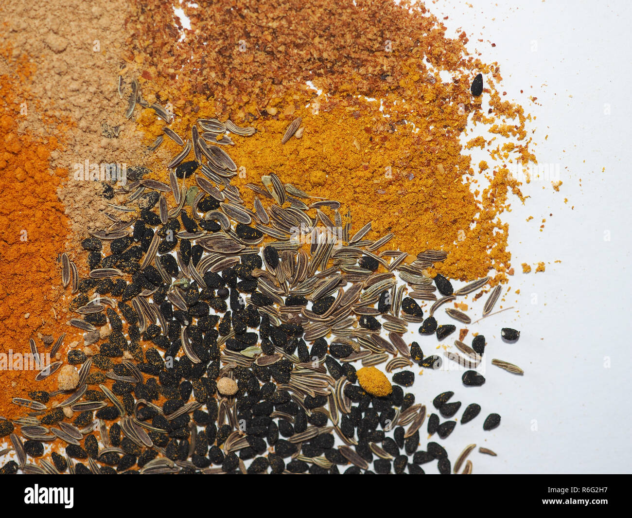 many spices including Ginger Curry Turmeric Chili pepper Black cumin ...