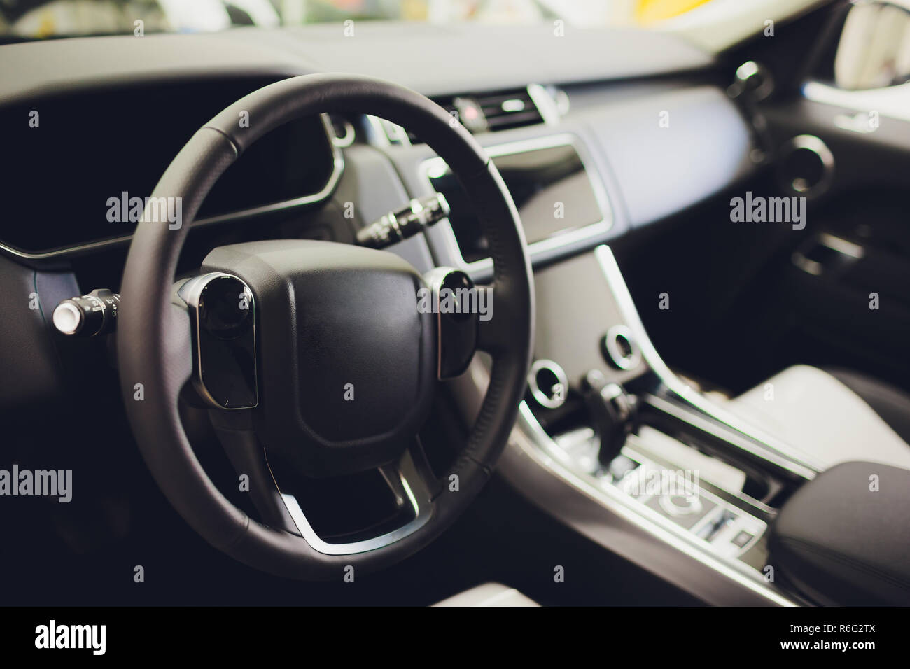 Interior view car with black salon Stock Photo - Alamy