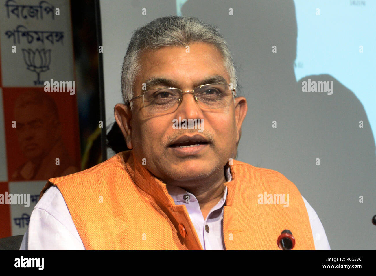West Bengal Bharatiya Janata Party or BJP president Dilip Ghosh interacts with media over the ...