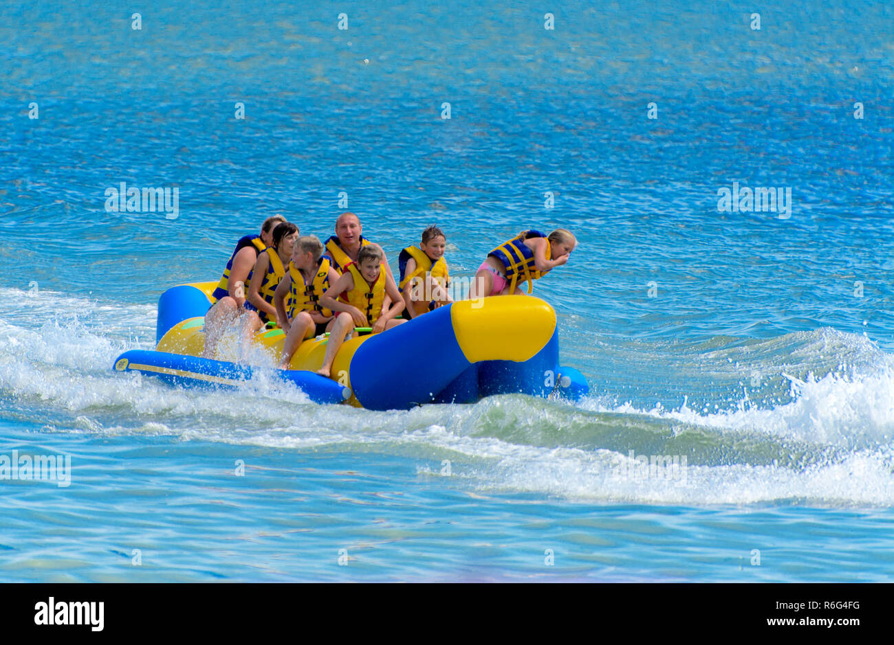 Odessa, Ukraine - August 8, 2018. Tourists having fun and enjoy riding ...