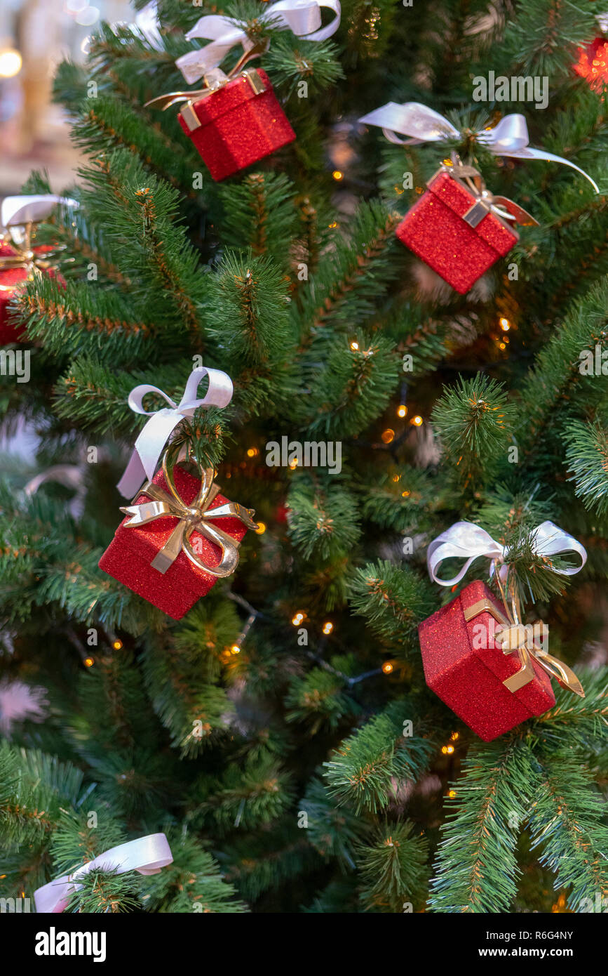 Christmas fir tree with decorations Stock Photo - Alamy