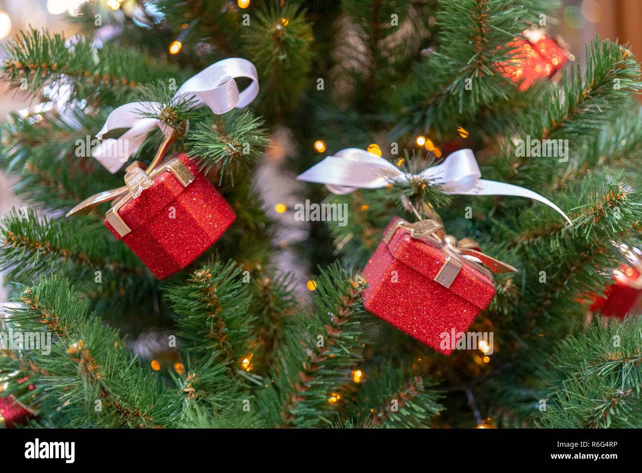 Christmas fir tree with decorations Stock Photo - Alamy