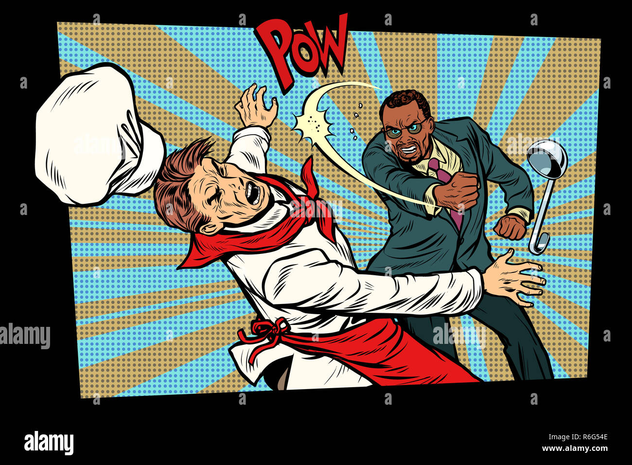 restaurant food. Unhappy customer fights chef Stock Photo - Alamy