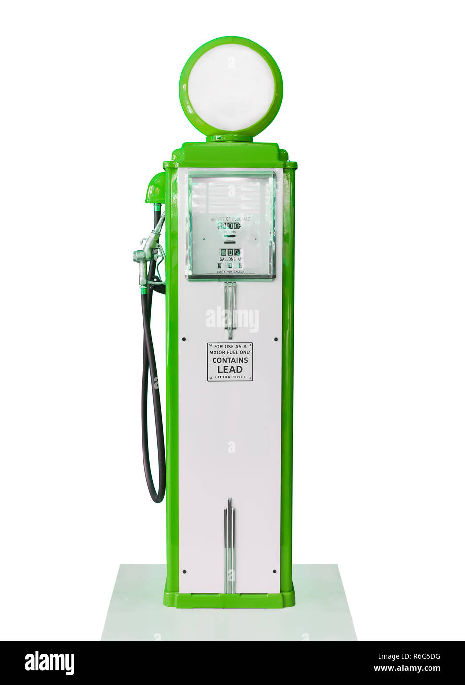 Vintage green fuel pump on white background Stock Photo - Alamy