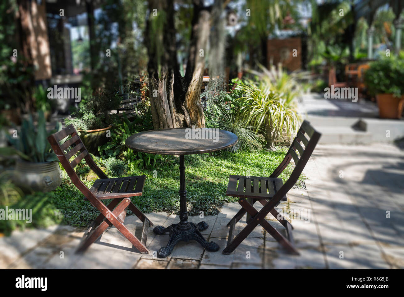 Outdoor sitting space in summer Stock Photo - Alamy
