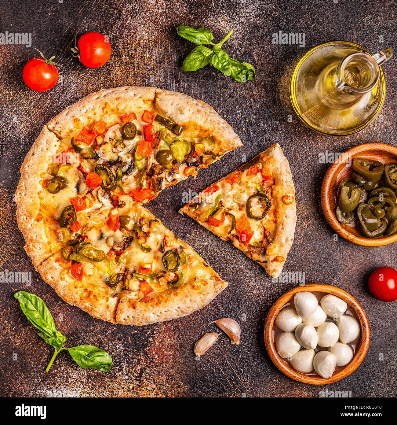 Mexican pizza with jalapeno pepper, top view Stock Photo - Alamy