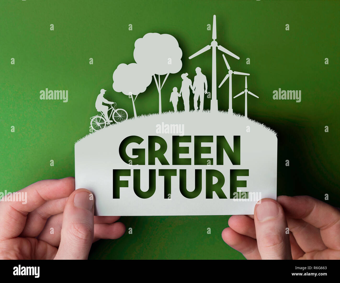 Green Future - green environmental paper background with wind turbines ...