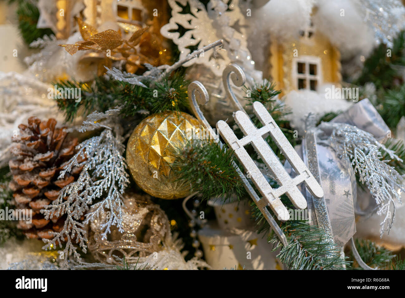 Christmas fir tree with decorations Stock Photo - Alamy