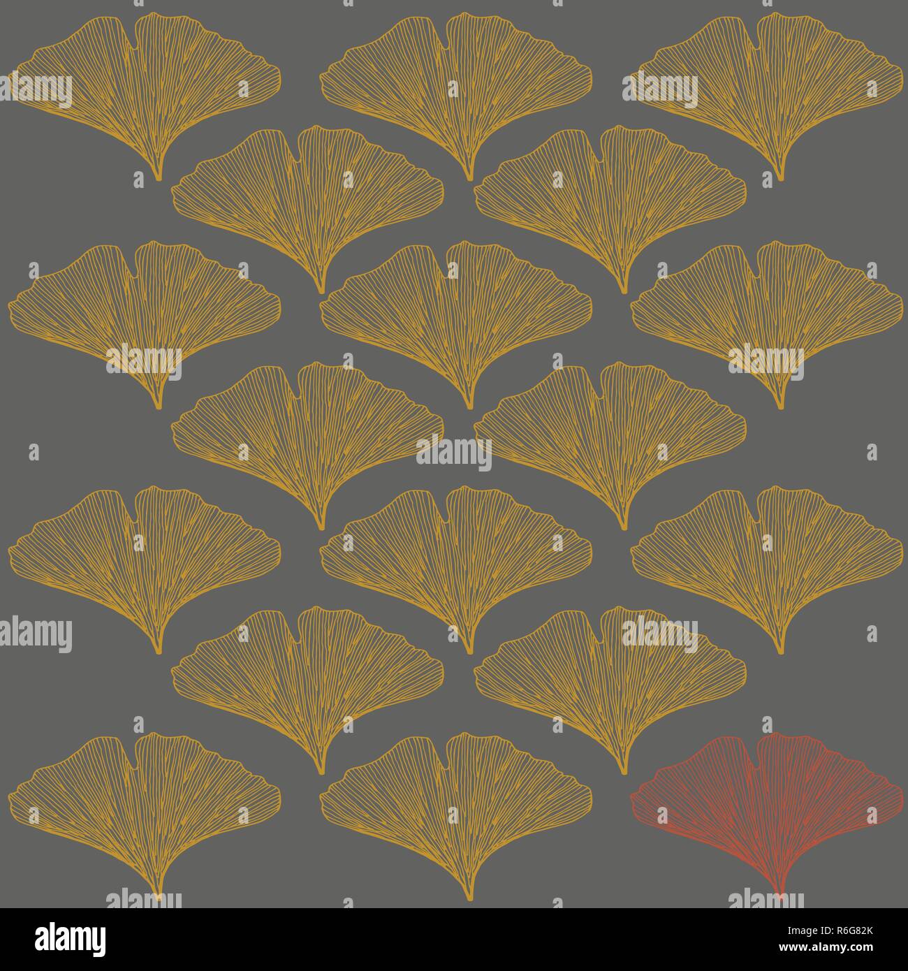 Ginkgo textured leaves vector in a yellow, red and gray color palette ...