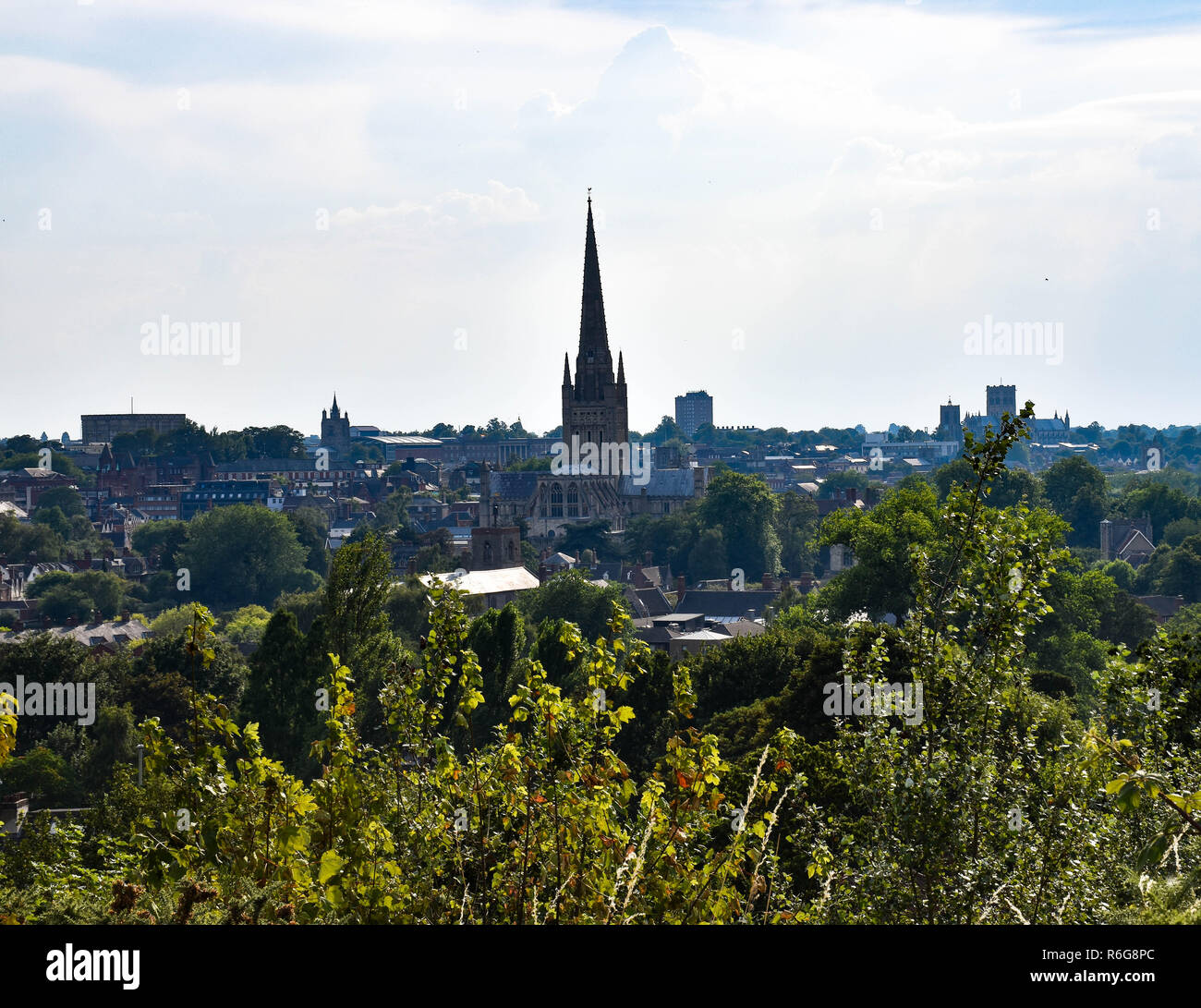 Scenic, daytime, cityscape view of Norwich Cathedral from the top of ...